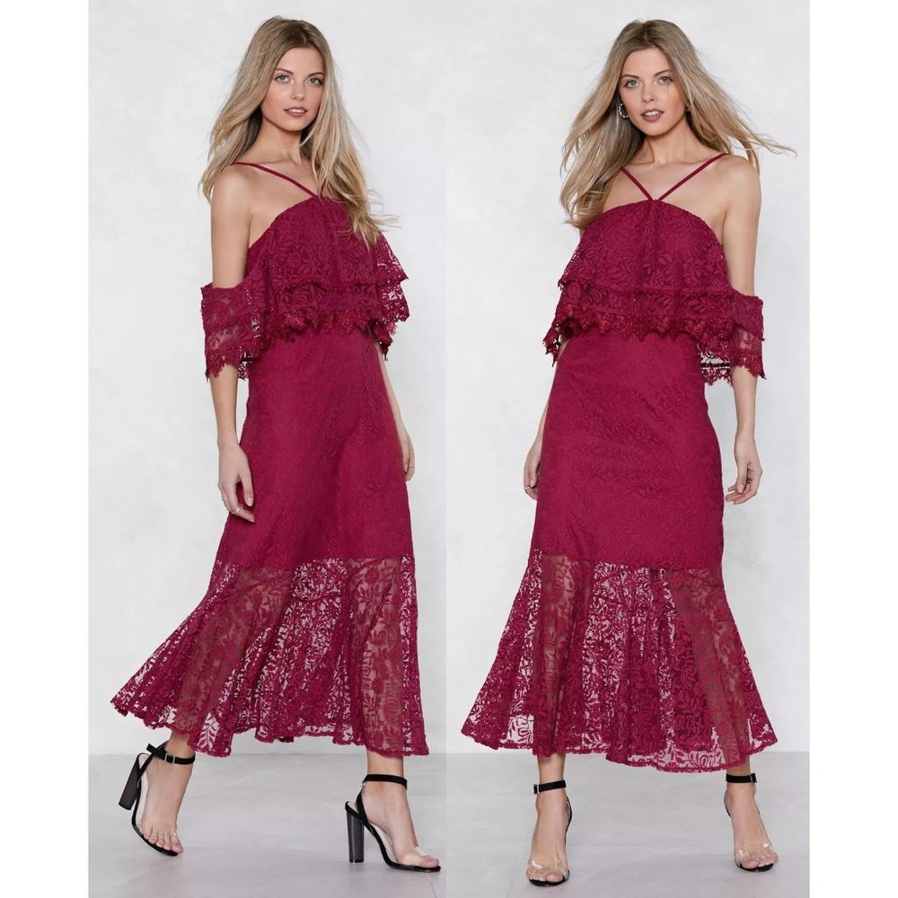 Showstopper Lace Gypsy Dress In Burgundy Cherry - Gem